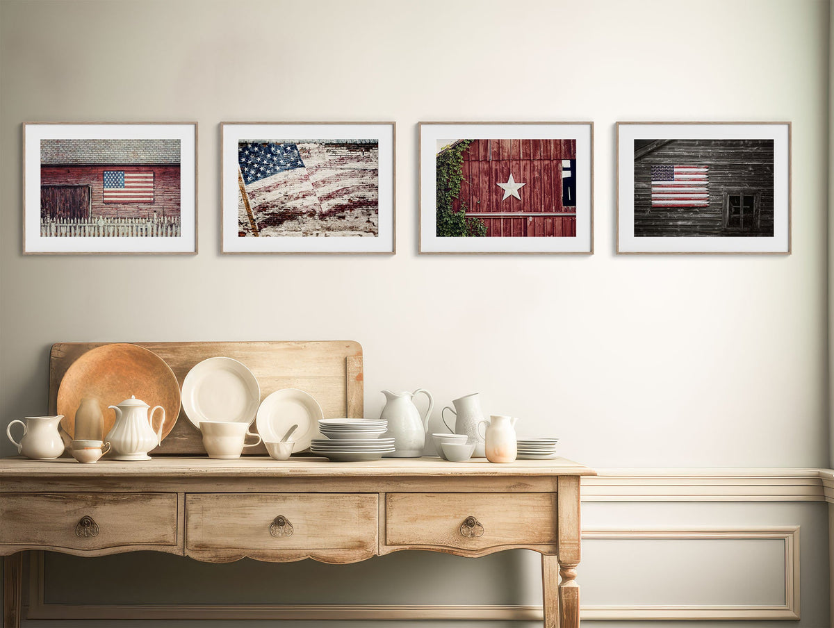 USA Patriotic American Flag Farmhouse Barn Print Set of 4 | Lisa Russo ...
