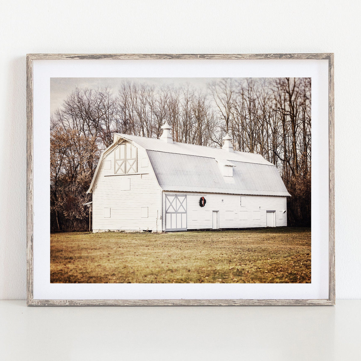 Western Wall Print of Vintage White Barn Landscape - Lisa Russo Fine Art