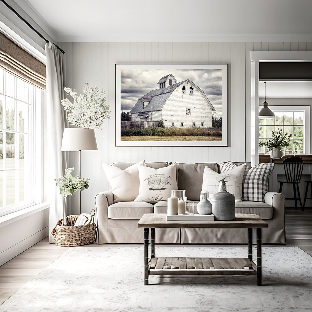 Farmhouse Wall Art - Dramatic White Barn Landscape Print - Lisa Russo ...