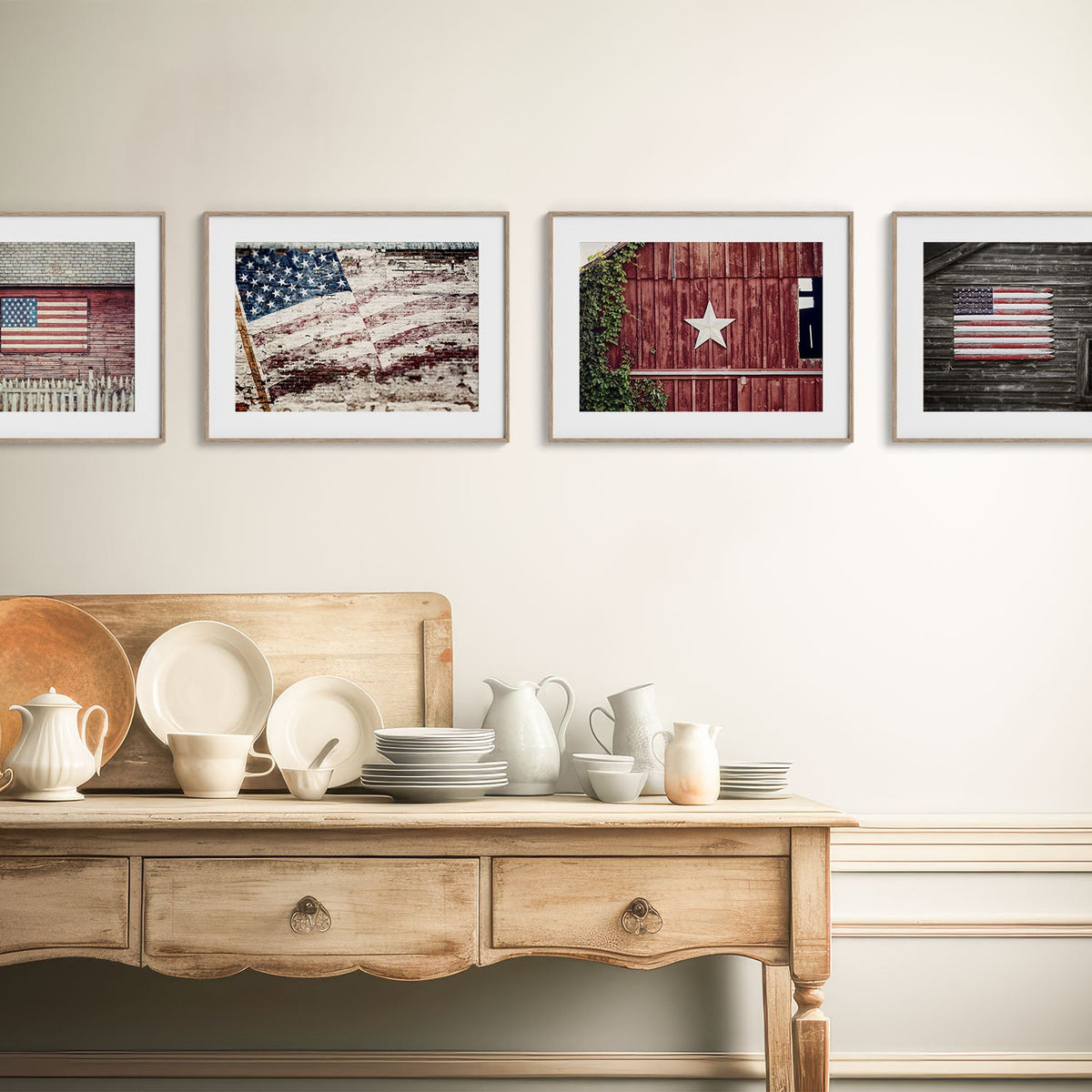 USA Patriotic American Flag Farmhouse Barn Print Set of 4 - Lisa Russo ...