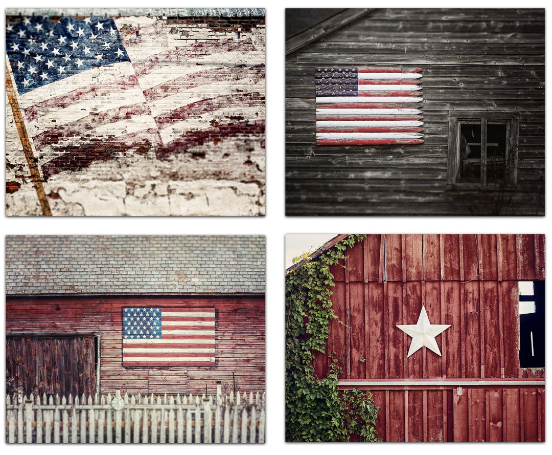 USA Patriotic American Flag Farmhouse Barn Print Set of 4 - Lisa Russo ...