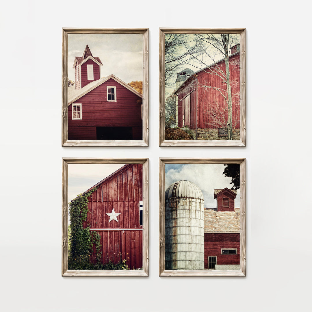 Red Rustic Barns Farmhouse Set of 4 Prints - Lisa Russo Fine Art