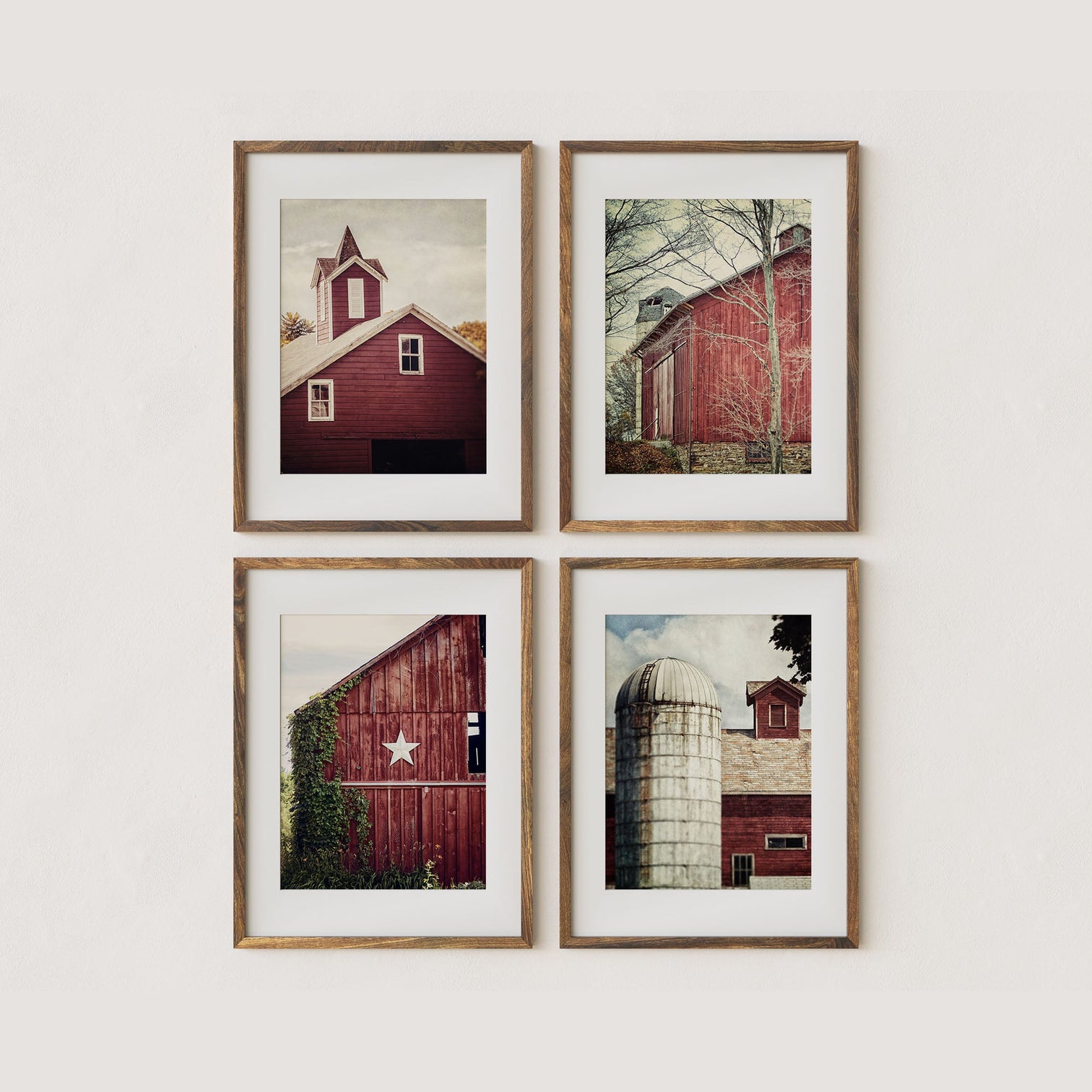 Red Rustic Barns Farmhouse Set of 4 Prints - Lisa Russo Fine Art